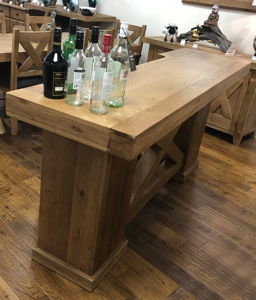 Reclaimed Oak Maxi Bar Table with Inbuilt Wine Rack & Storage ...