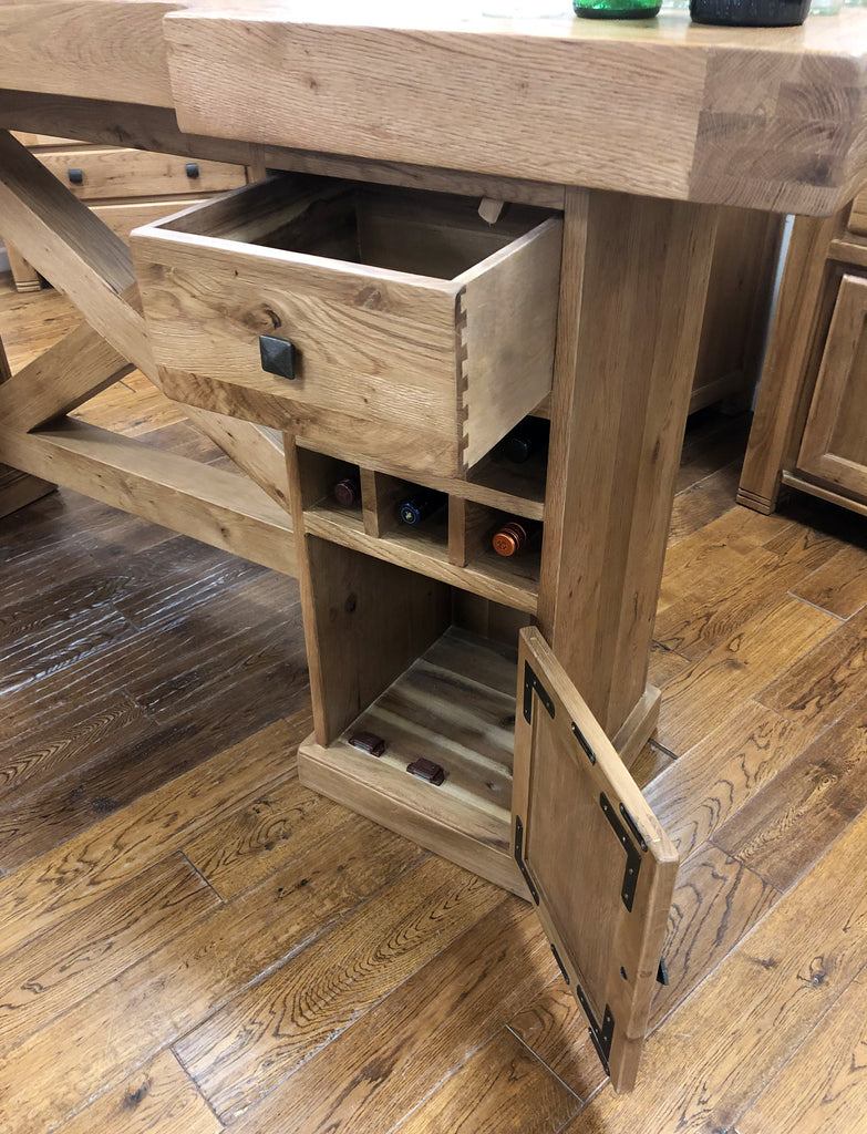 Reclaimed Oak Maxi Bar Table with Inbuilt Wine Rack & Storage ...