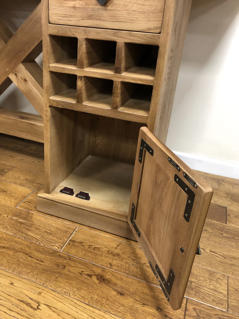 Small Reclaimed Oak Maxi Bar Table with Inbuilt Wine Rack & Storage ...