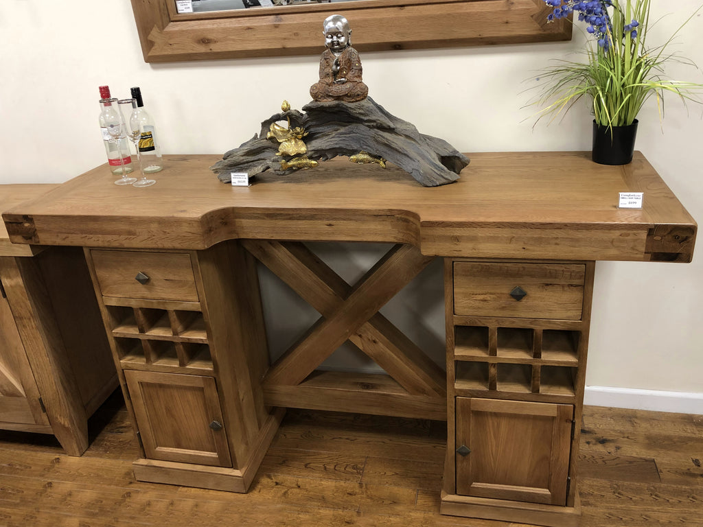 Small Reclaimed Oak Maxi Bar Table with Inbuilt Wine Rack & Storage ...