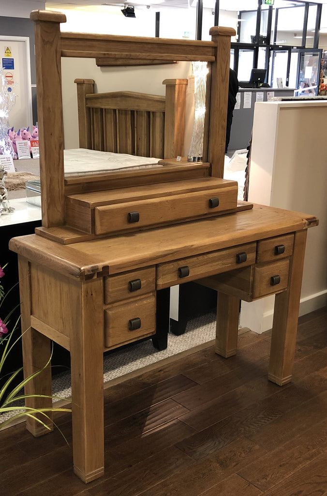 Weathered Oak Dressing Table with Mirror – Comfortzone Home Furnishers